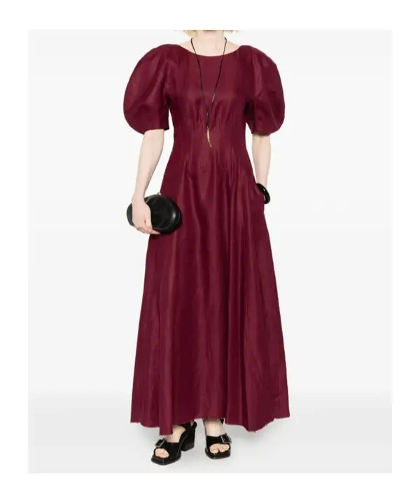 Gabriela Hearst Puff Sleeve Maxi Dress With Belted Waist - Brown