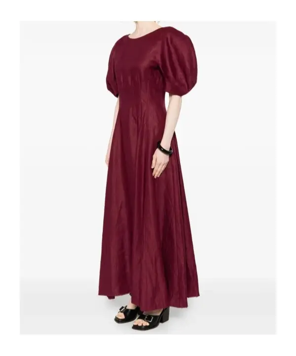 Gabriela Hearst Puff Sleeve Maxi Dress With Belted Waist - Brown