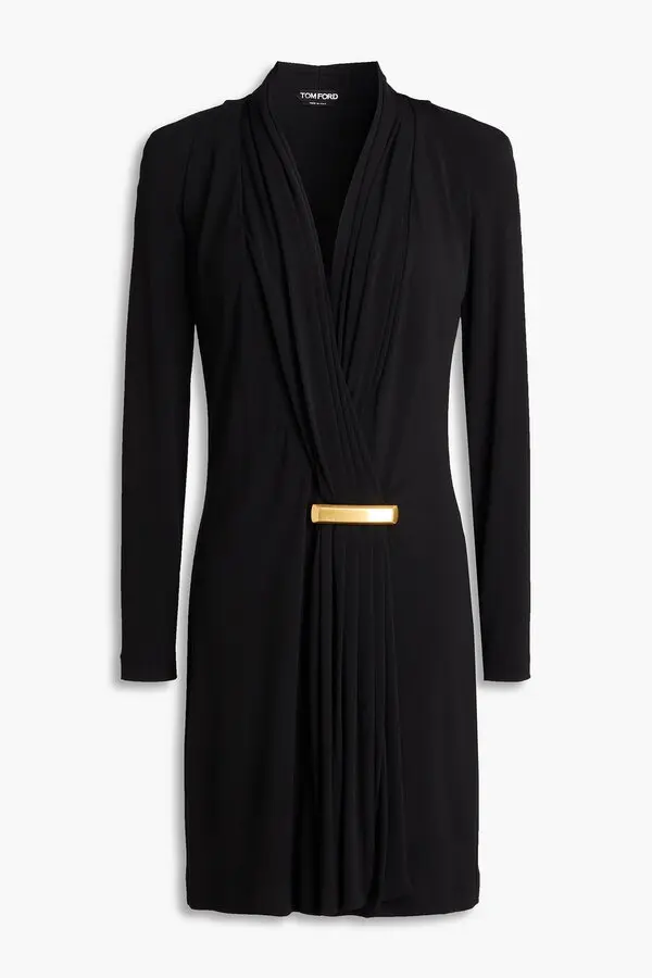 TOM FORD Embellished Draped Jersey Mini Dress - Black
