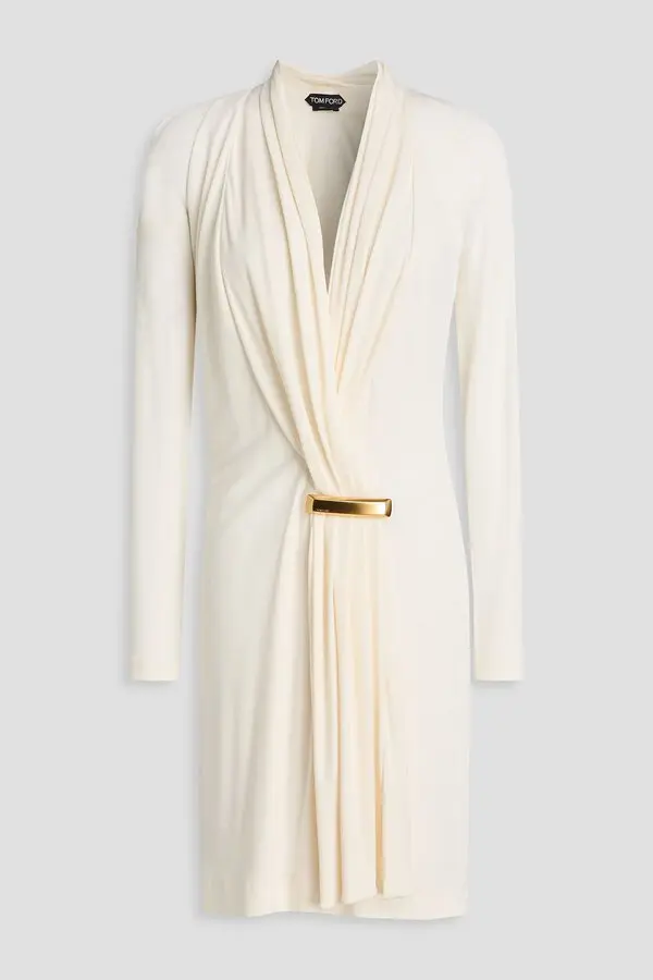 TOM FORD Embellished Draped Jersey Mini Dress - Ivory