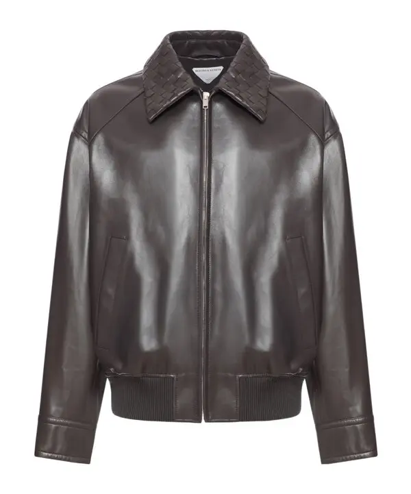 Bottega Veneta Leather Blouson Jacket - Dark Chocolate