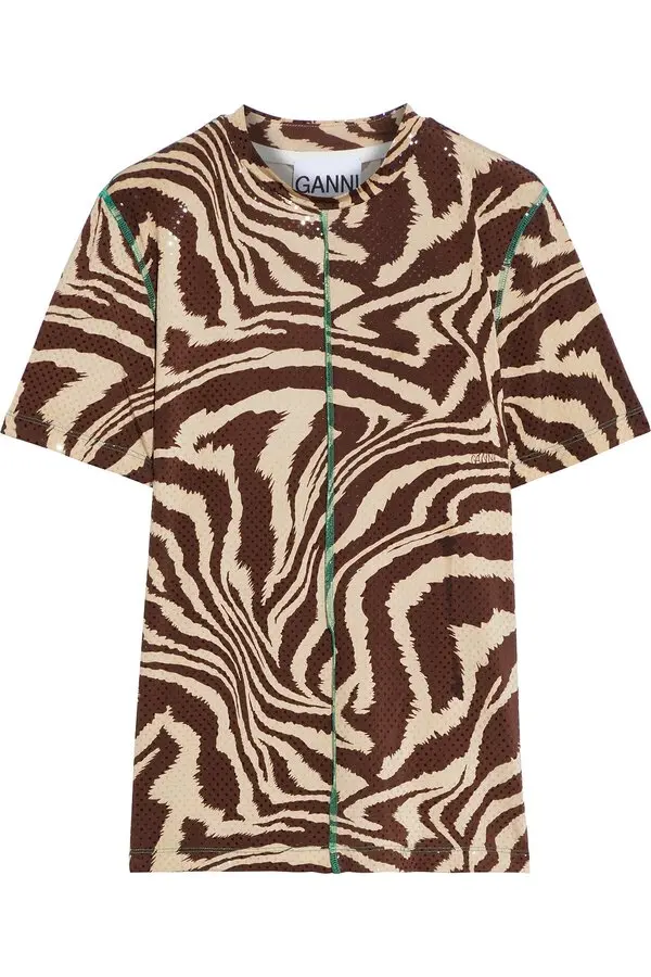 GANNI Sequin Embellished Tiger Print Jersey Top