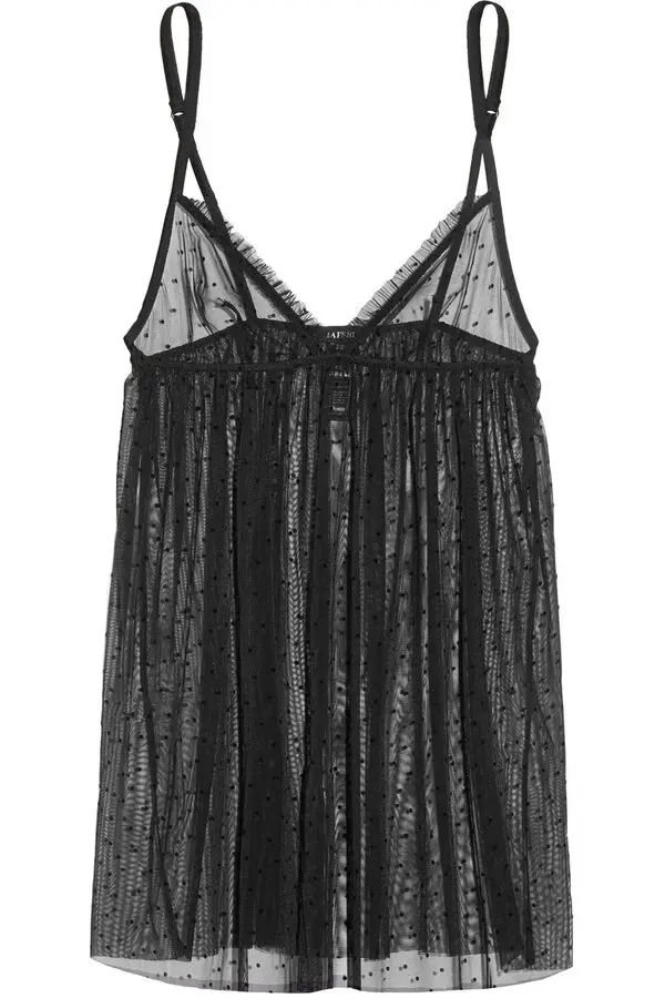 La Perla Plumetis Stretch Point D'esprit Tulle Chemise - Black