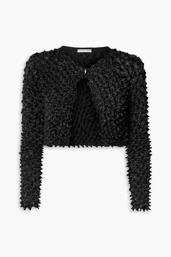 Alexander Wang Cropped Satin Cloqué Cardigan - Black