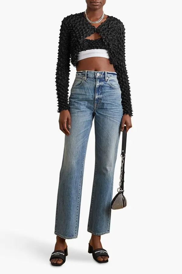 Alexander Wang Cropped Satin Cloqué Cardigan