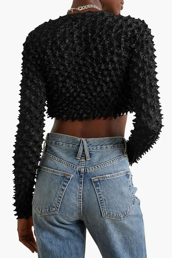 Alexander Wang Cropped Satin Cloqué Cardigan