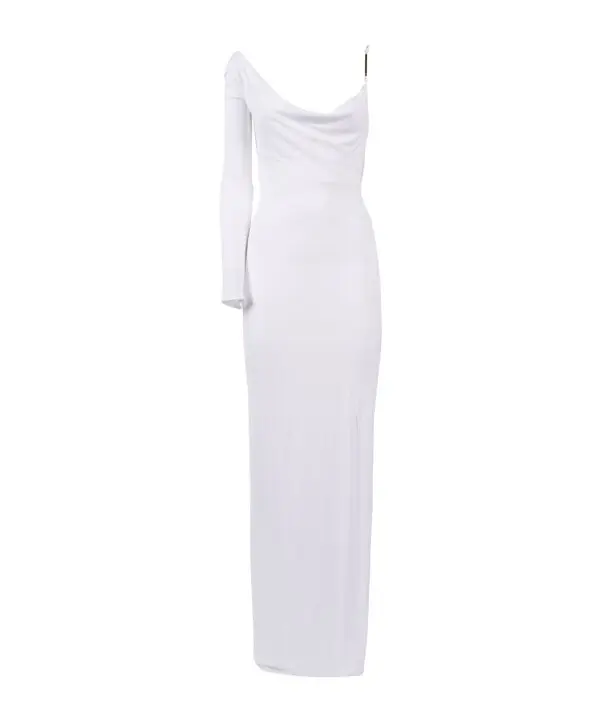 Elisabetta Franchi One-shoulder Halter Crepe Jersey Gown - White