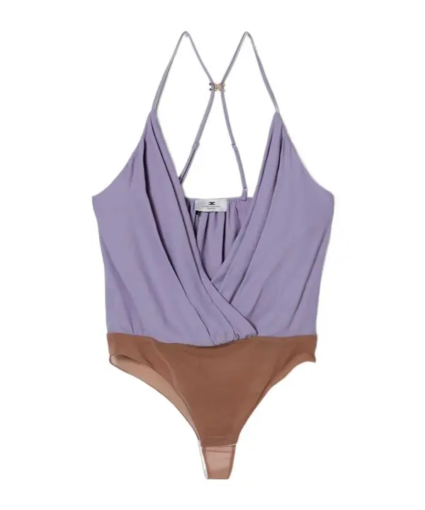 Elisabetta Franchi Georgette Bodysuit Top With Logo Embellishments