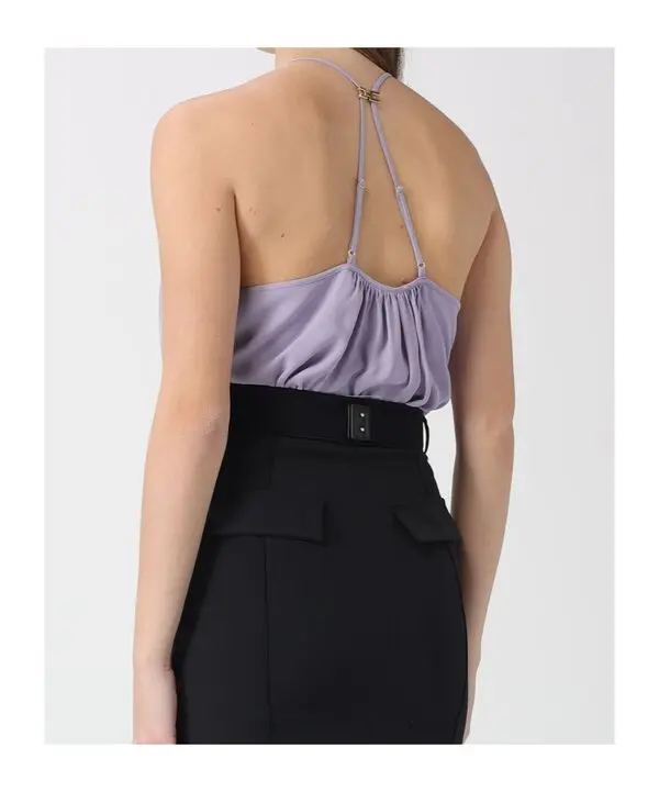 Elisabetta Franchi Georgette Bodysuit Top With Logo Embellishments
