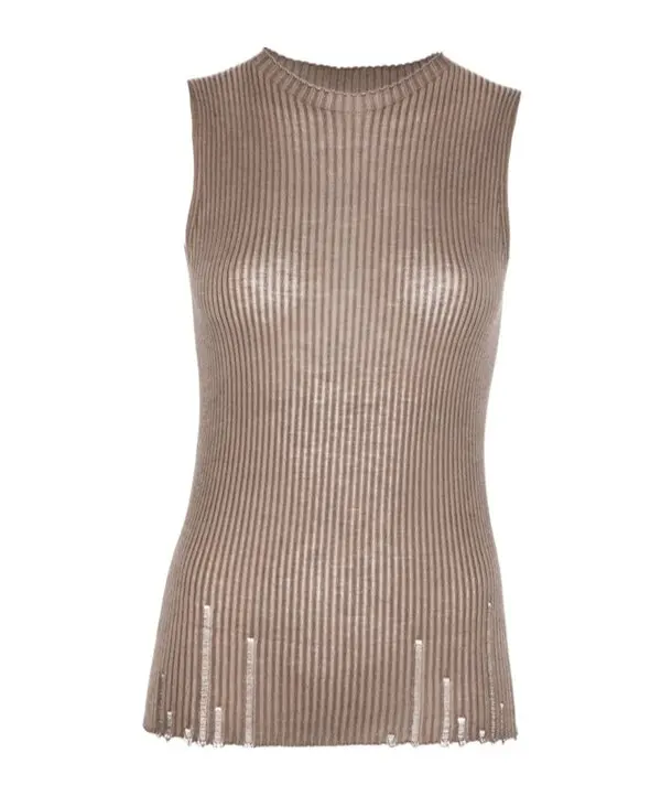 UMA WANG Ribbed Knit Sleeveless Pullover - Brown