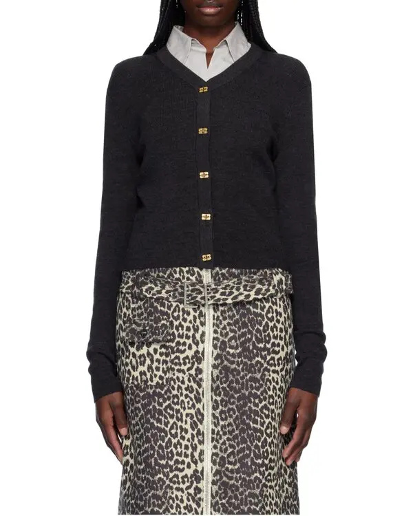 GANNI Logo Embroidered V-neck Cardigan