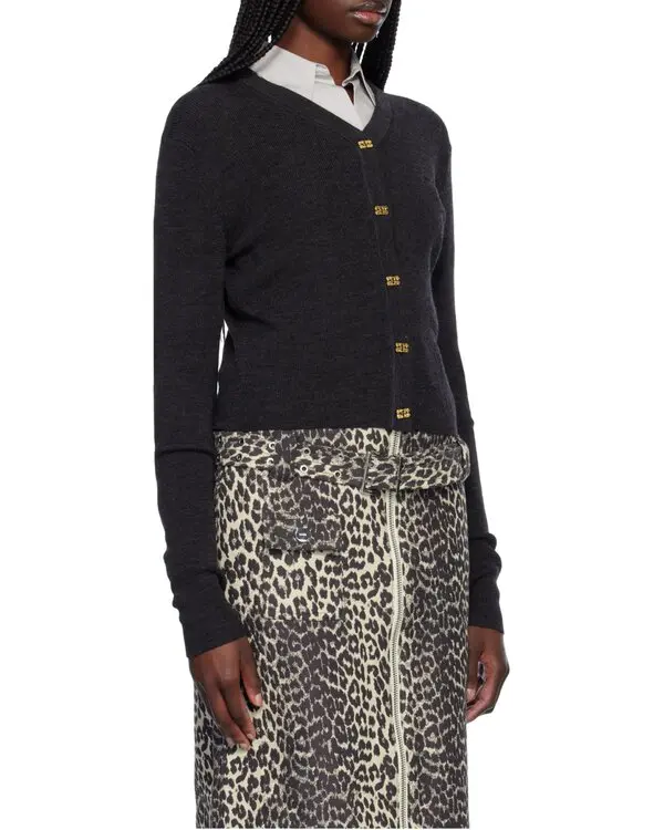 GANNI Logo Embroidered V-neck Cardigan