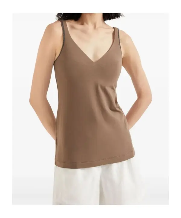 Brunello Cucinelli Sleeveless V-neck Camisole Top - Brown