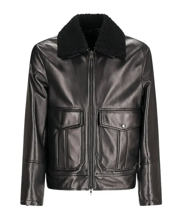 SALVATORE SANTORO Leather Jacket With Shearling Collar