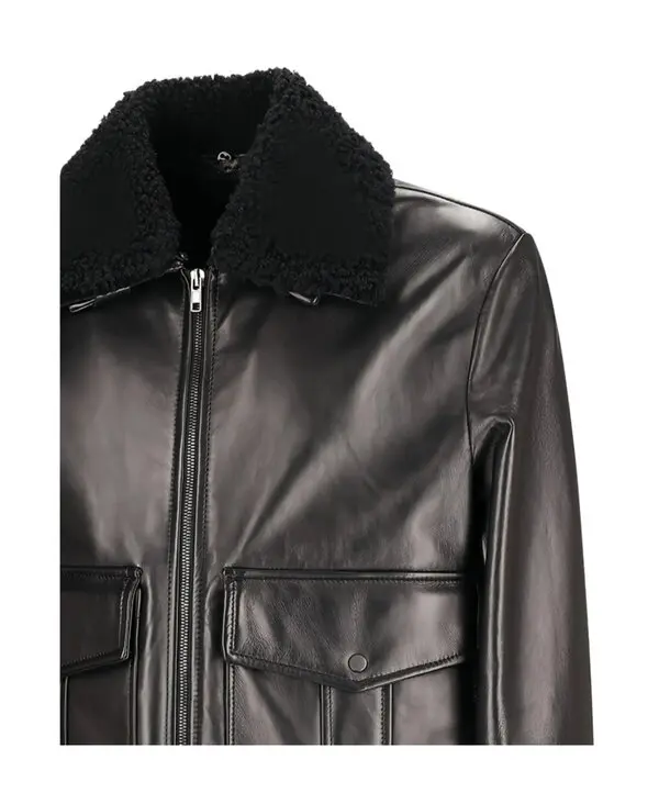 SALVATORE SANTORO Leather Jacket With Shearling Collar