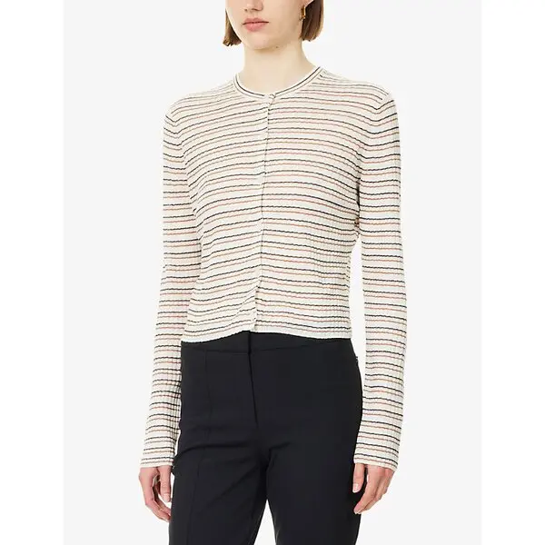 Theory Ribbed Stripe Cardigan - Bone Pink Multi