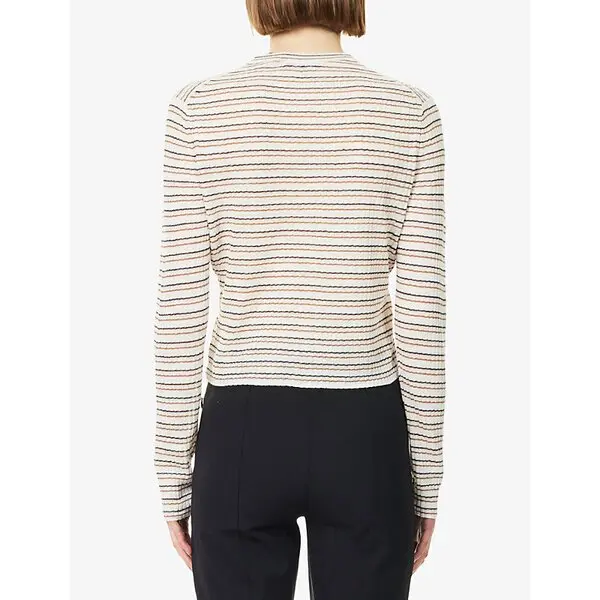 Theory Ribbed Stripe Cardigan - Bone Pink Multi