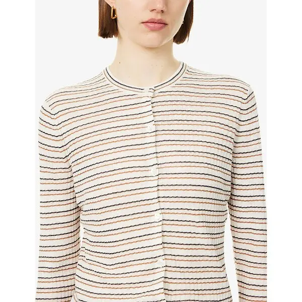 Theory Ribbed Stripe Cardigan - Bone Pink Multi