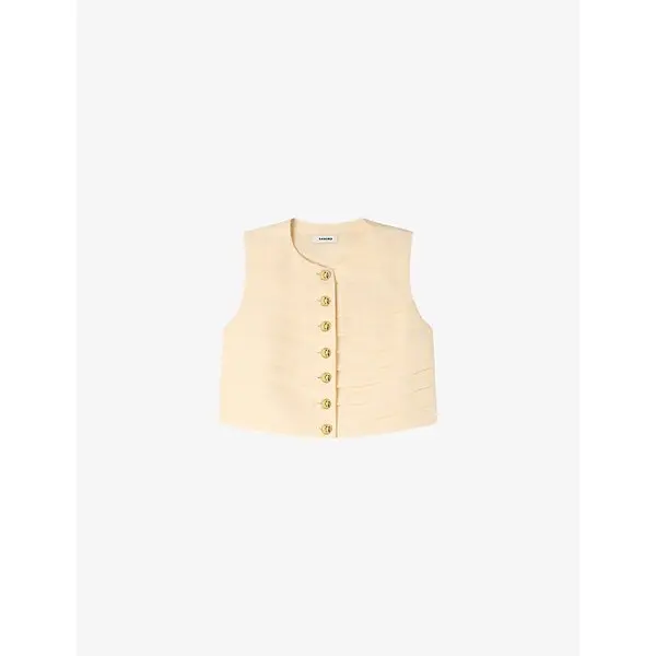 Sandro Pleated Sleeveless Cotton-blend Crop Top