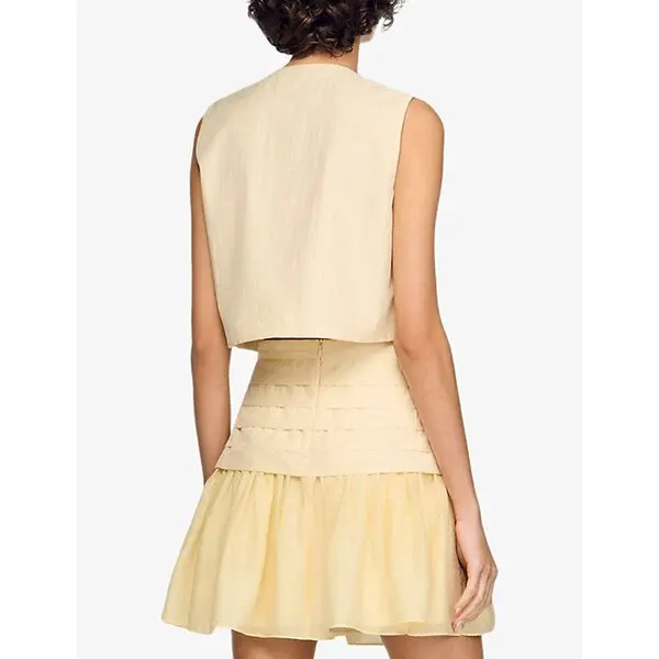 Sandro Pleated Sleeveless Cotton-blend Crop Top