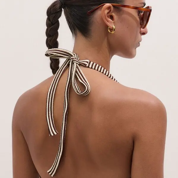 ME+EM Striped Halterneck Bikini Top
