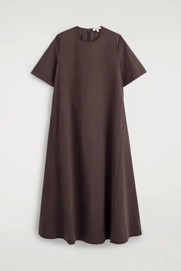 Cos Raw-cut Cotton Midi Dress - Brown