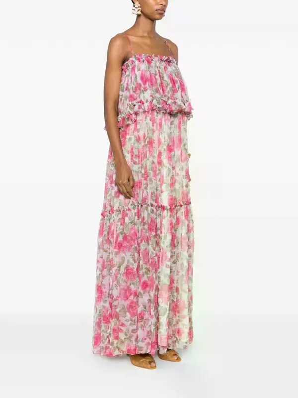 Chloé Floral Print Ruffled Maxi Dress - Pink
