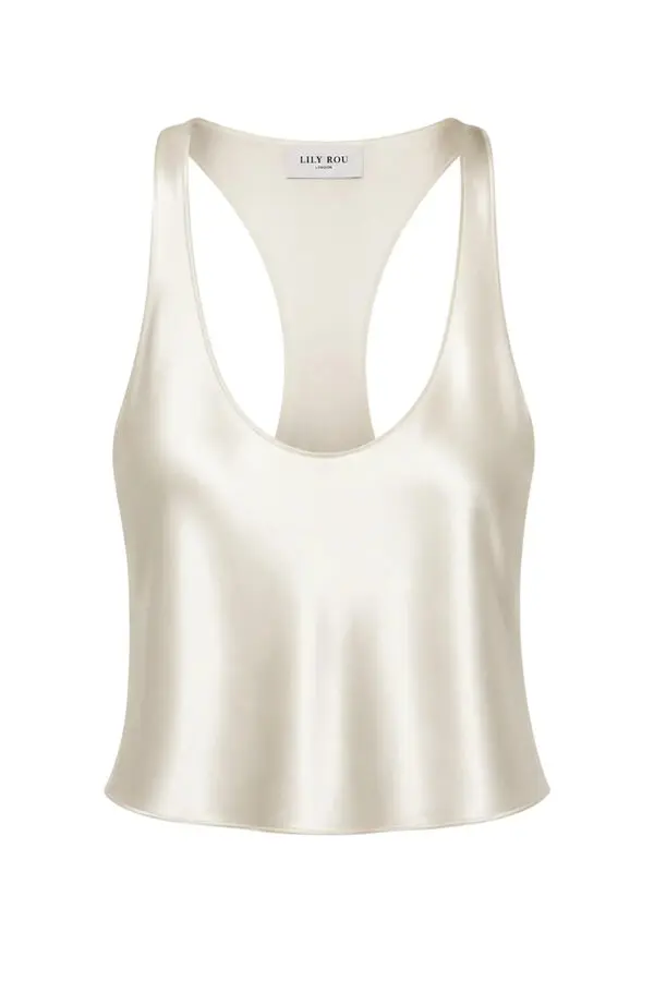 LILY ROU Cream Silk Racer-back Tank Top