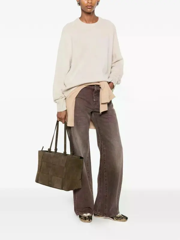 Soft Goat Crew Neck Raglan Sleeve Sweater - Neutrals
