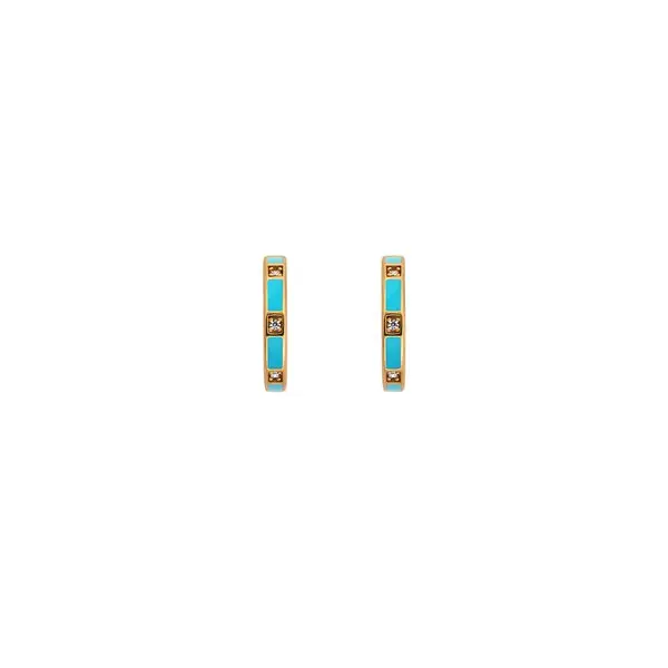 KARMA AND LUCK Gold Hoop Earrings With Turquoise Enamel And Cz Crystals - Blue/gold
