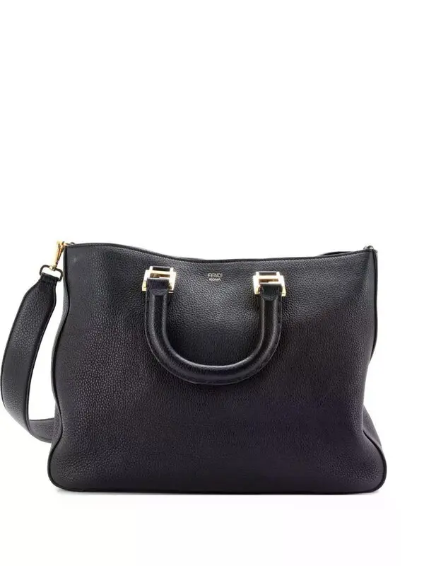 Fendi Selleria Ff Handle Tote Leather Medium Satchel - Black