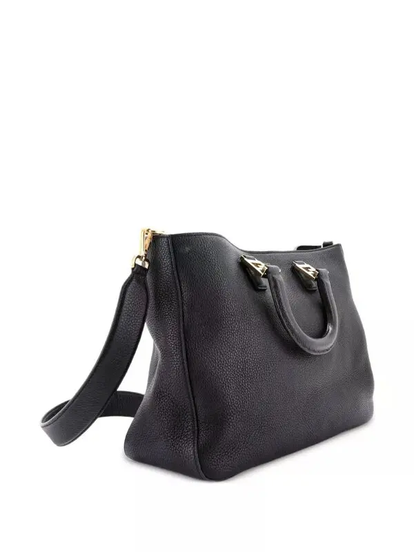 Fendi Selleria Ff Handle Tote Leather Medium Satchel - Black