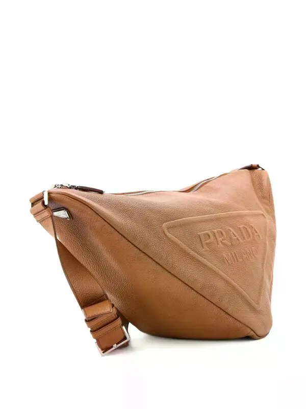 Prada Triangle Logo Zip Messenger Leather Bag