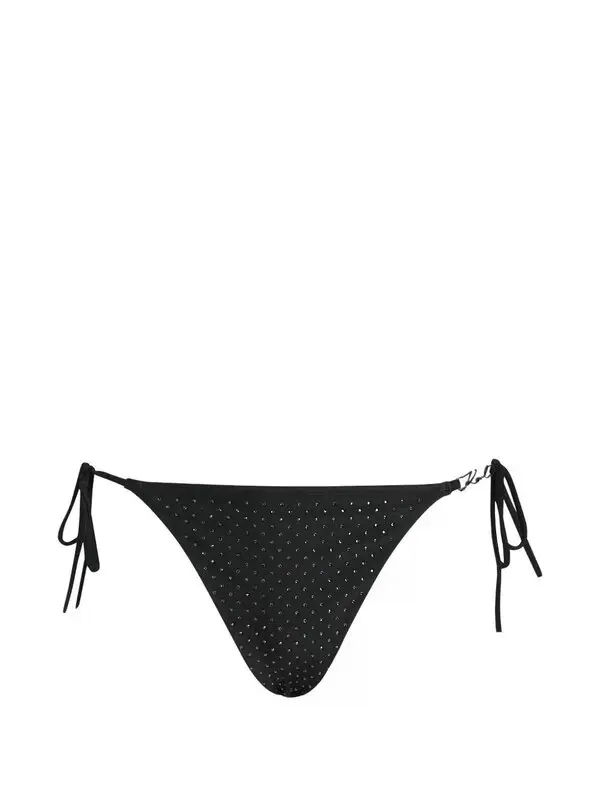 Karl Lagerfeld Rhinestone Embellished Side-tie Bikini Bottoms - Black