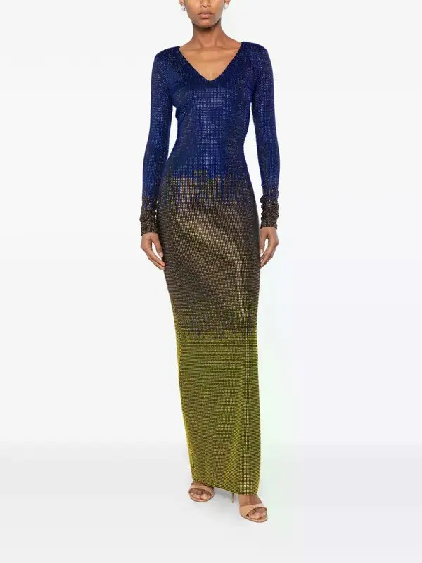 MIRON V-neck Maxi Dress With Glass-stone Embellishment