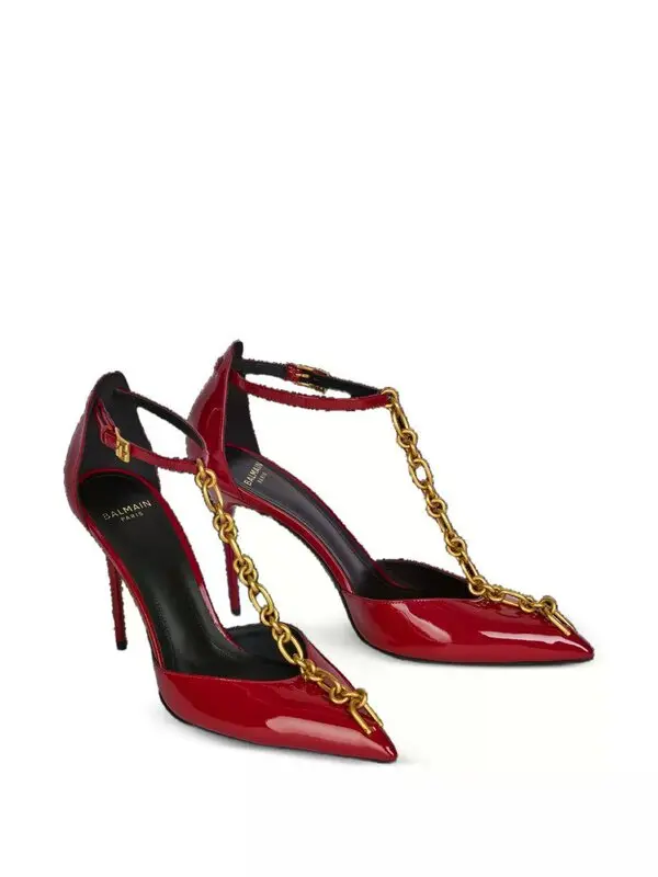Balmain Patent Leather Stilettos With Chain Detailing - Red