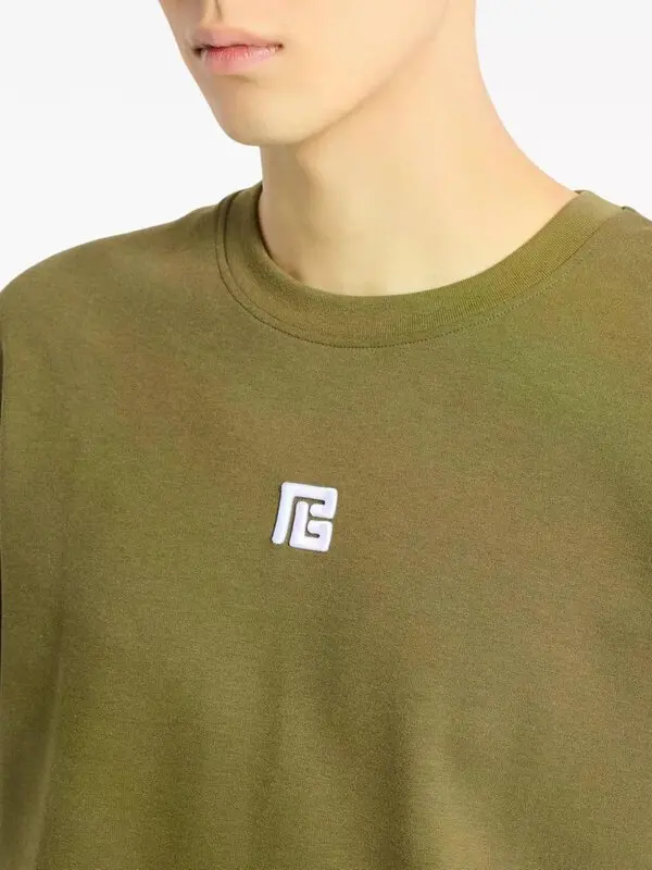 Balmain T-shirt With Embroidered Logo - Green