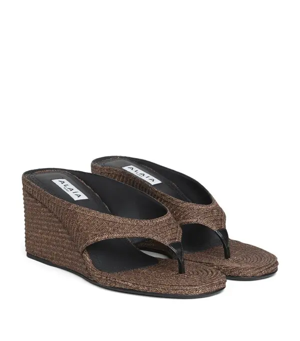 Alaïa Straw Woven Wedge Sandals - Brown