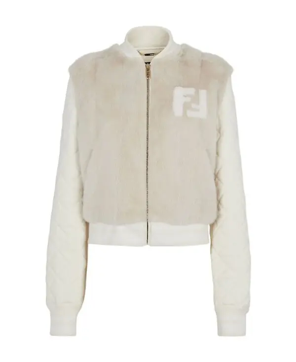 Fendi Mink Fur And Lambskin Quilted Bomber Jacket - White
