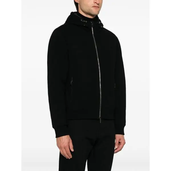 MOORER Long-sleeved Zip-up Hooded Casual Jacket - Black