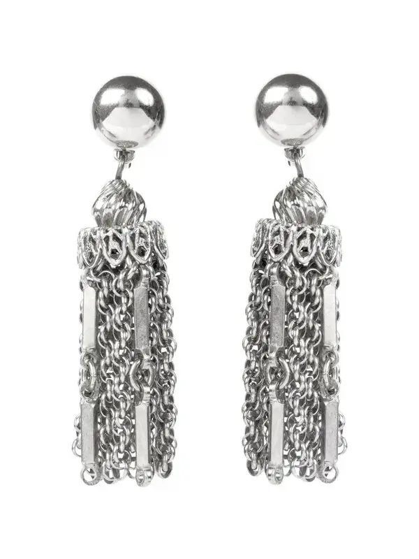 MONET 1980s -tone Multi-link Tassel Clip-on Earrings - Silver