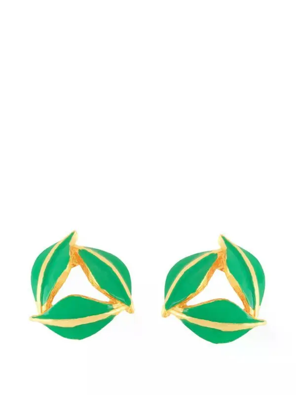 SUSAN CAPLAN 1980s -tone Enamel Leaf Clip-on Earrings - Gold