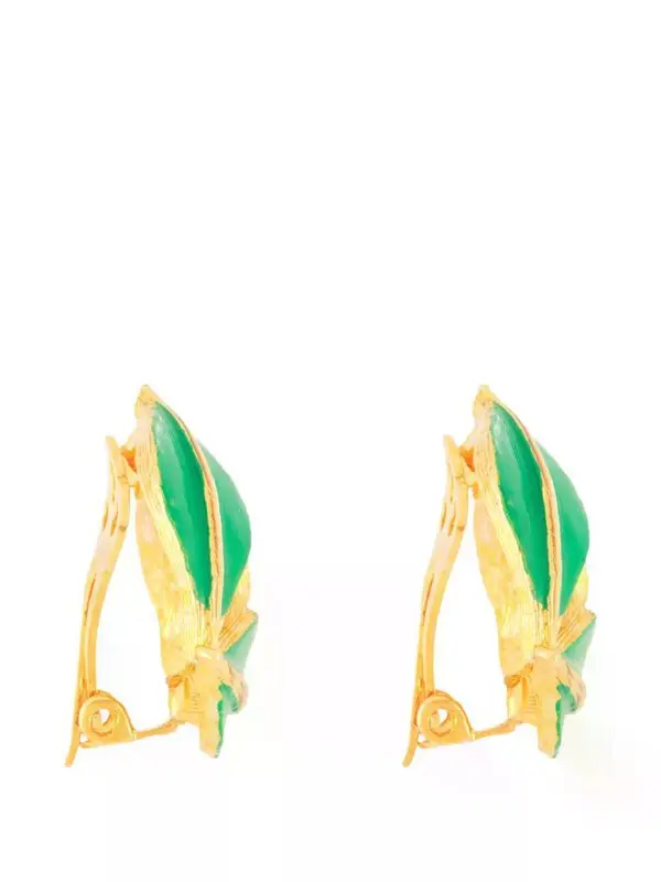 SUSAN CAPLAN 1980s -tone Enamel Leaf Clip-on Earrings