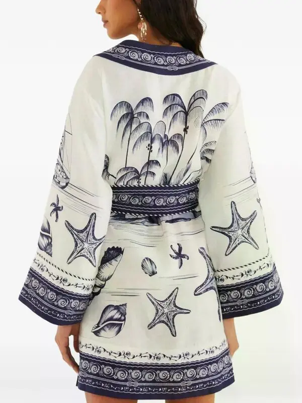 Farm Rio Coast Scarf Wrap Mini Dress - White