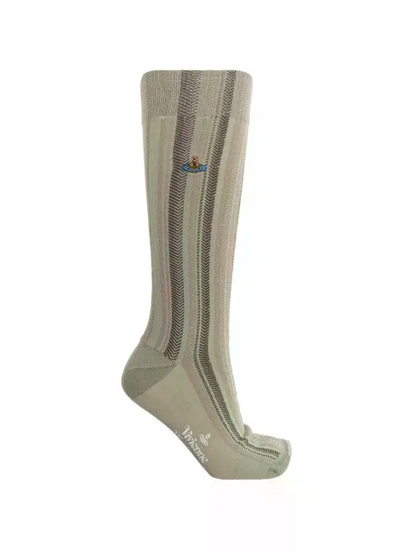 VIVIENNE WESTWOOD Orb Embroidered Herringbone Socks - Green