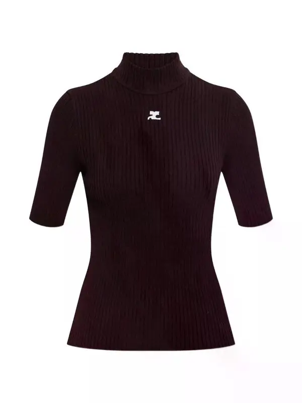 COURREGES Ribbed Logo Patch High Neck T-shirt