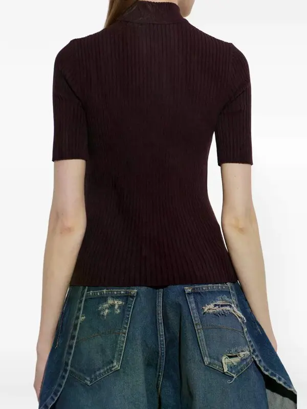 COURREGES Ribbed Logo Patch High Neck T-shirt