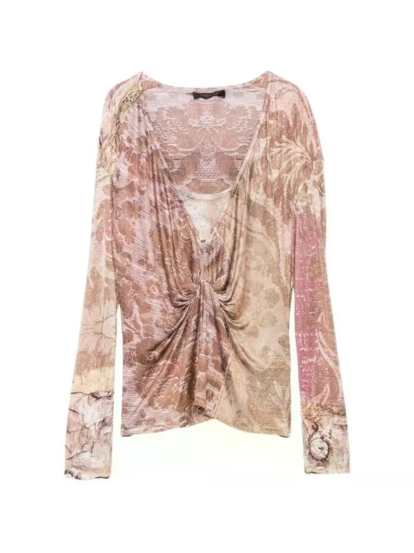 Roberto Cavalli 2000s Floral Print Twisted Blouse - Pink