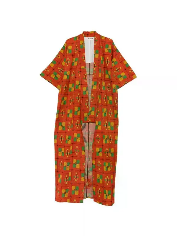 A.N.G.E.L.O. VINTAGE CULT Geometric Print Floral Appliqué Kimono - Orange