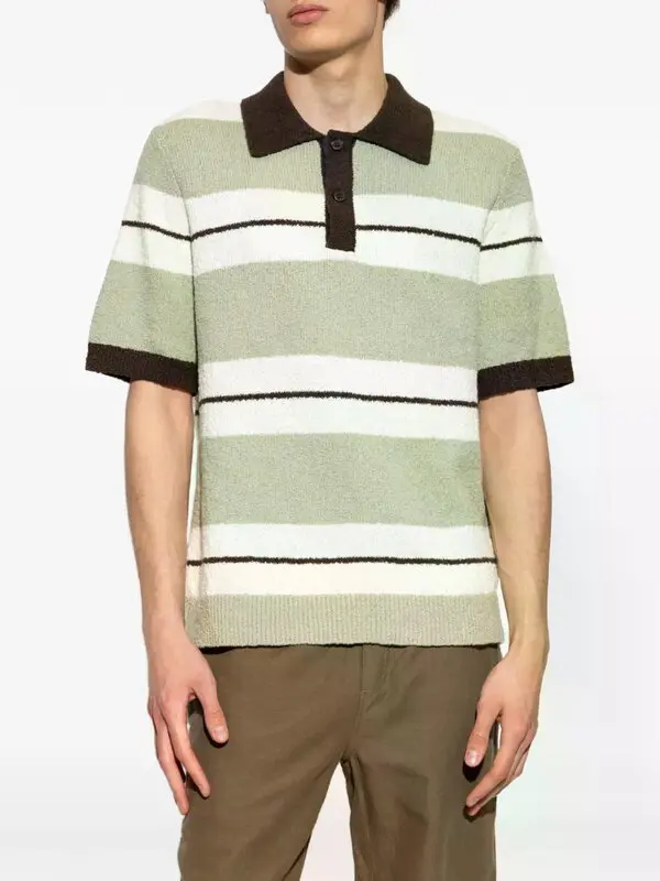 SAMSOE SAMSOE Sapedro Striped Knit Polo Shirt - Green